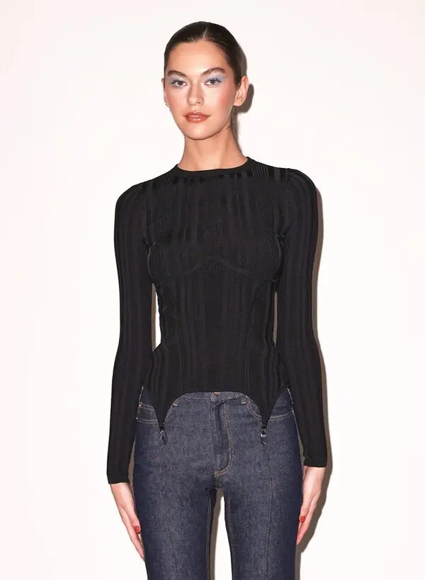 FLEUR DU MAL Rib Long Sleeve Garter Top