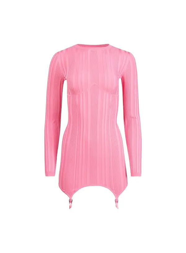 FLEUR DU MAL Rib Garter Dress - Pink Cadillac