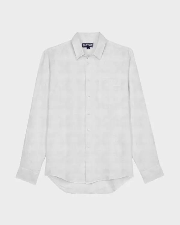 Vilebrequin Linen And Cotton Shirt Turtle Monogram Shirt Caroubis - White