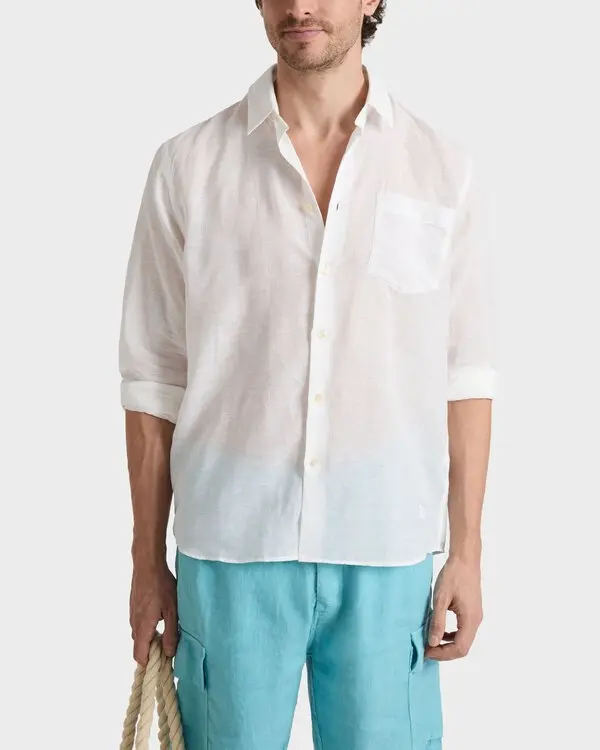 Vilebrequin Linen And Cotton Shirt Turtle Monogram Shirt Caroubis - White