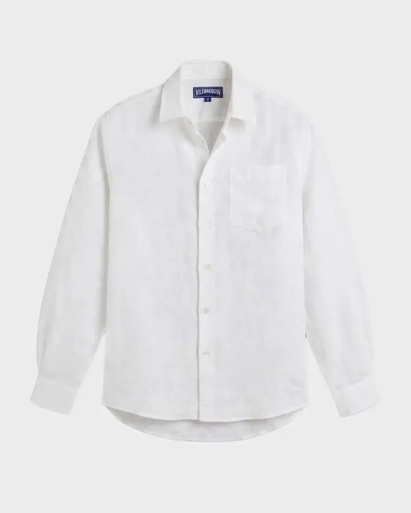 Vilebrequin Linen And Cotton Shirt Turtle Monogram Shirt Caroubis - White