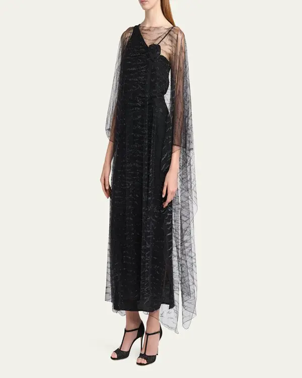 Giorgio Armani Crystal Embellished Sheer Cape