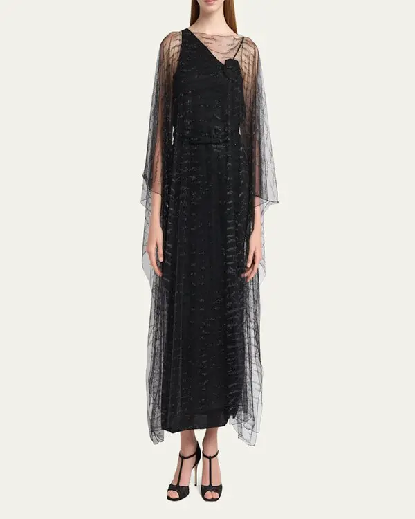 Giorgio Armani Crystal Embellished Sheer Cape