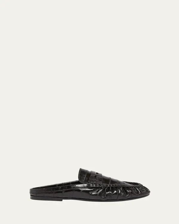Saint Laurent Le Loafer Embossed Leather Mules - Nero