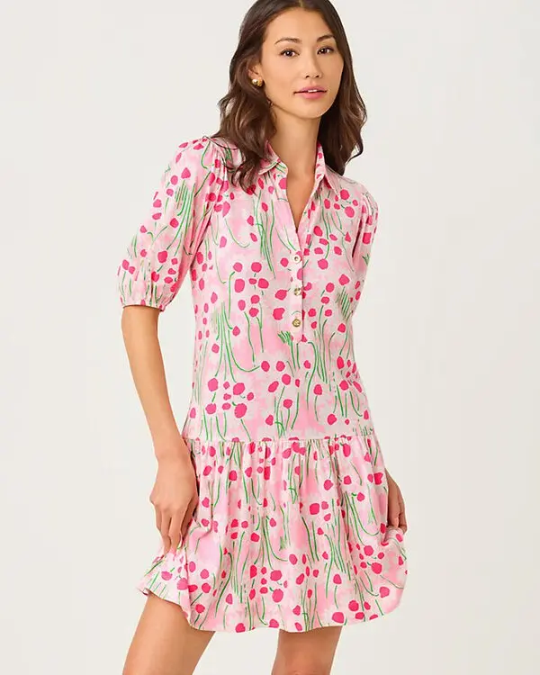 LILLY PULITZER Bingley Shirt Dress - Conch Shell Pink Sunny Daisies