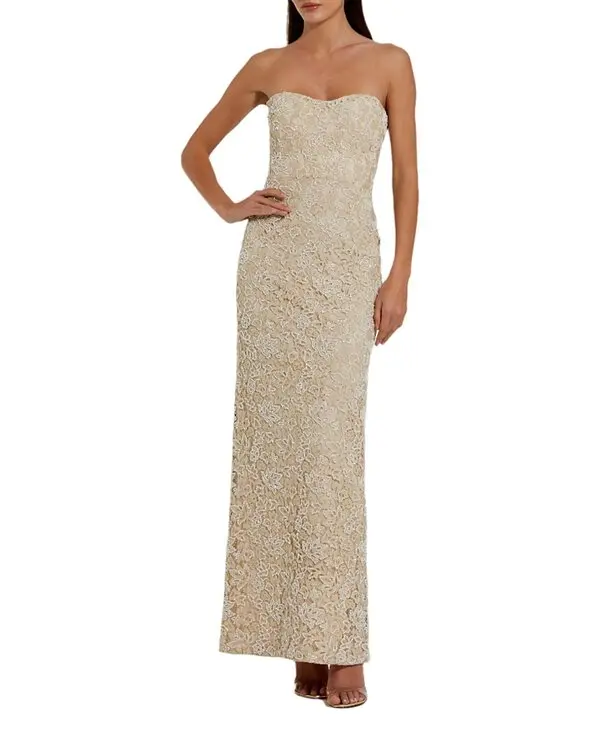 Mac Duggal Strapless Beaded Lace Column Gown
