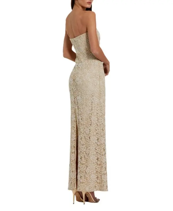 Mac Duggal Strapless Beaded Lace Column Gown