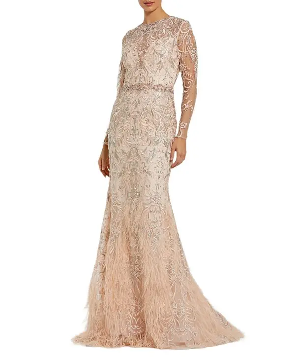 Mac Duggal Embroidered Illusion Long Sleeve Trumpet Gown