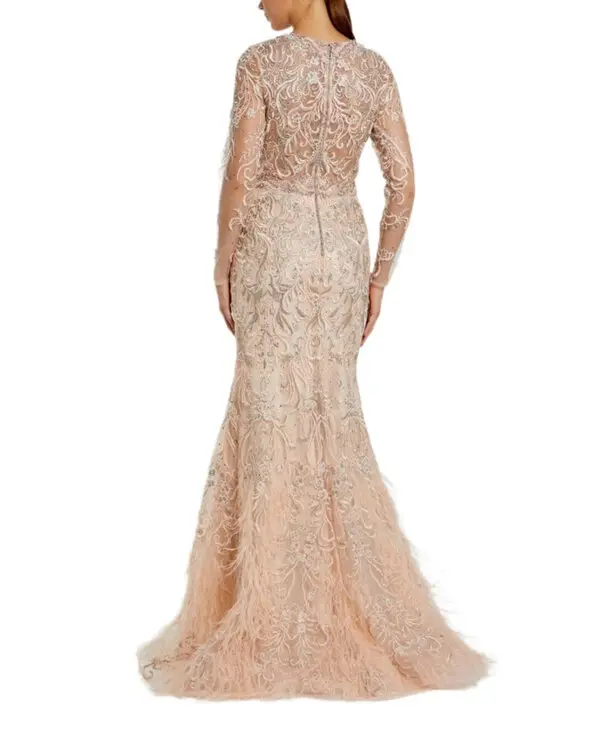 Mac Duggal Embroidered Illusion Long Sleeve Trumpet Gown