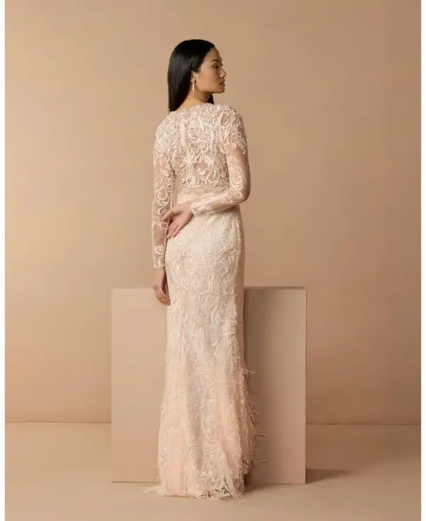 Mac Duggal Embroidered Illusion Long Sleeve Trumpet Gown