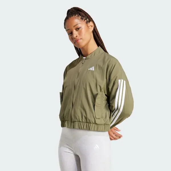 Adidas Essentials 3-stripes Lifestyle Woven Bomber Jacket - Olive Strata / White