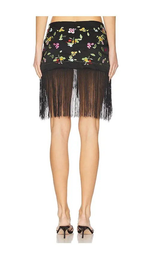 NIIHAI Embroidered Floral Fringe Skirt - Black