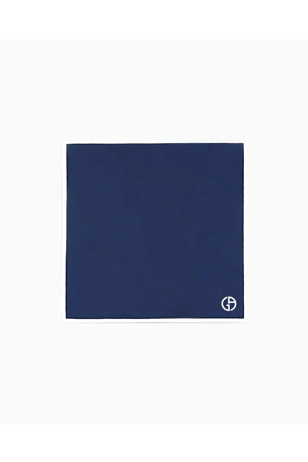 Giorgio Armani Silk Pocket Square With Logo - Blue