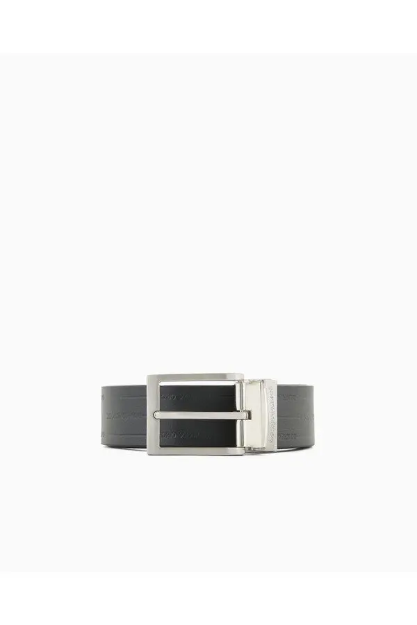 Emporio Armani Reversible Leather Belt With Embossed Logo - Black