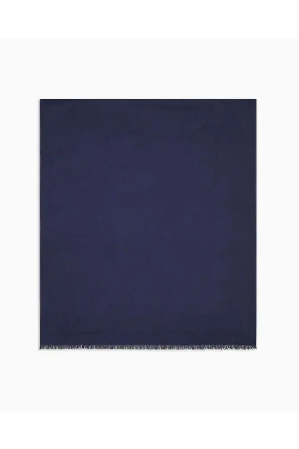 Emporio Armani Modal And Cotton Stole With All-over Jacquard Logo - Navy