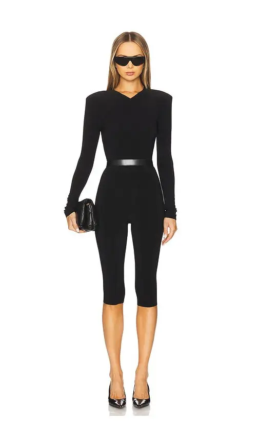 Norma Kamali Long Sleeve Shoulder Pad V Neck Top