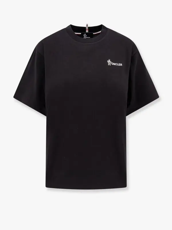 Moncler Cotton T-shirt With Embroidered Logo - Black