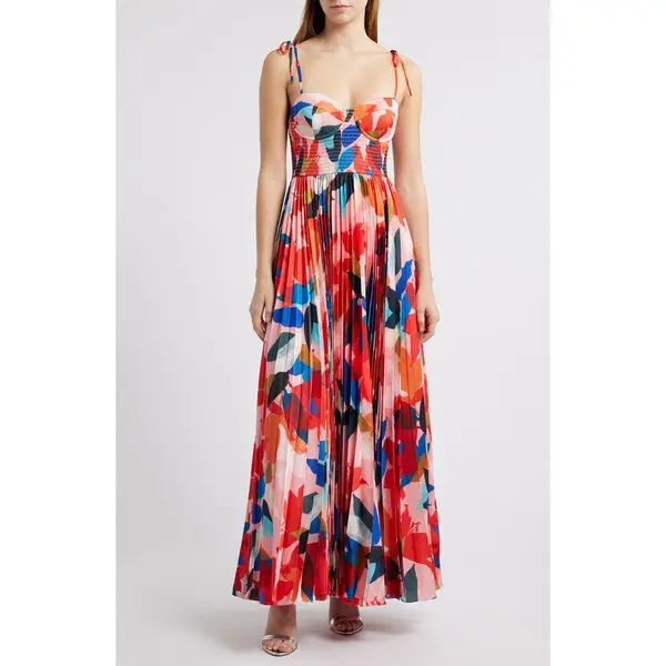 Hutch Pleated Bustier Maxi Dress In Coral Floral - 72% Off | Editorialist
