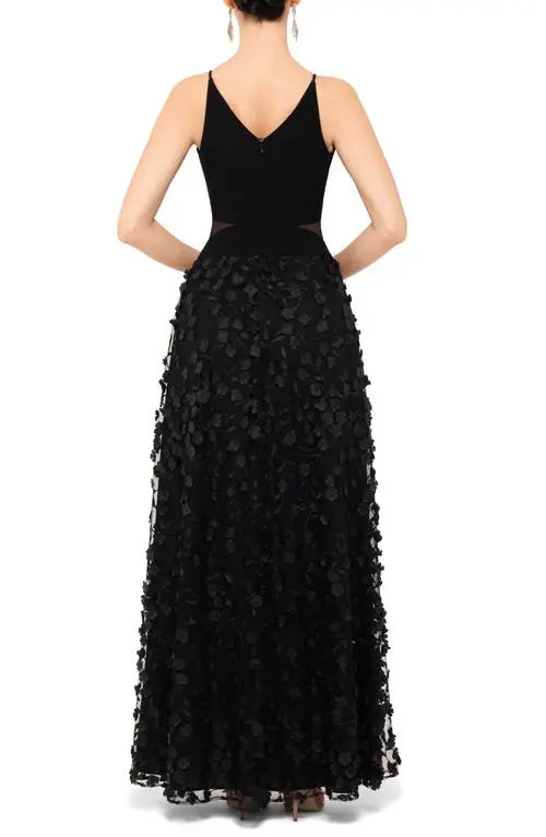 XSCAPE EVENINGS Floral Appliqué Gown - Black/ Black