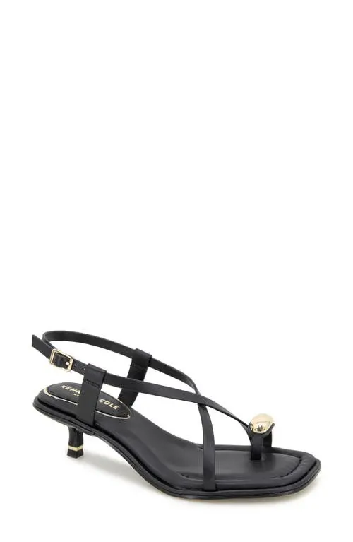 KENNETH COLE Geala Slingback Kitten Heel Sandal - Black Leather