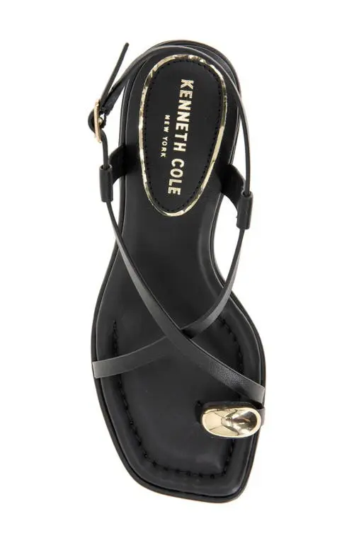 KENNETH COLE Geala Slingback Kitten Heel Sandal - Black Leather