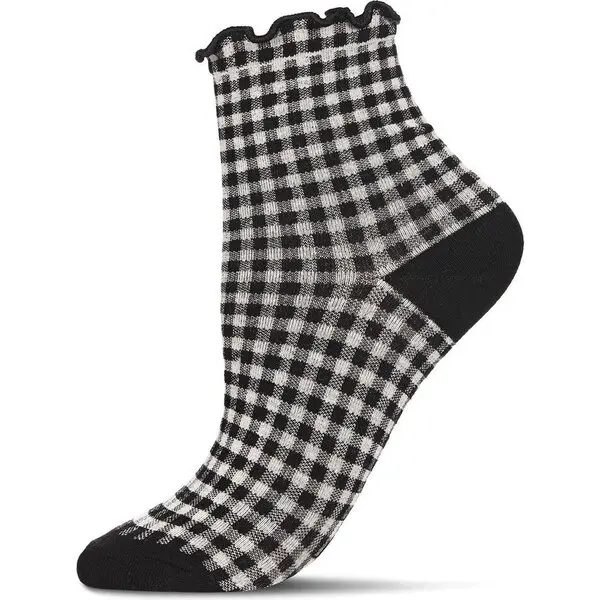 MEMOI Gingham Ankle Socks - Black