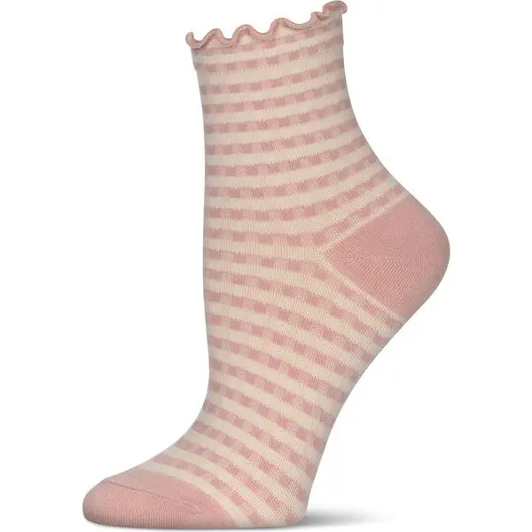 MEMOI Gingham Ankle Socks - Blush