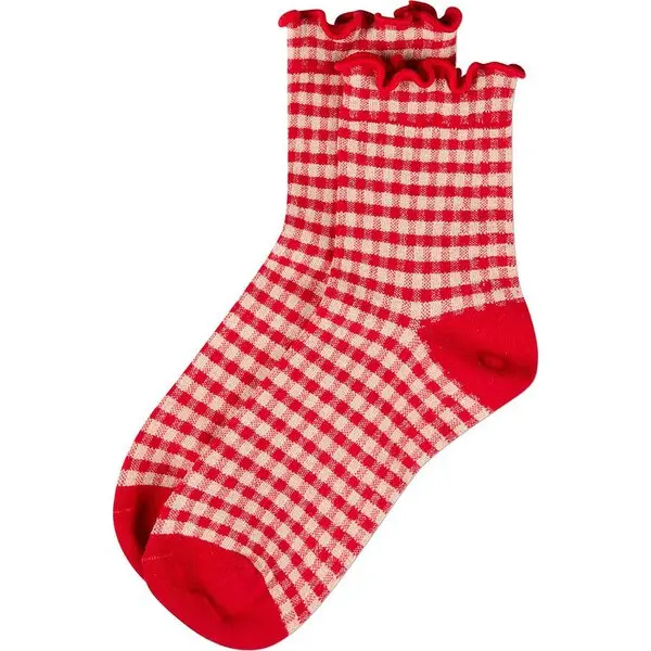 MEMOI Gingham Ankle Socks - Red