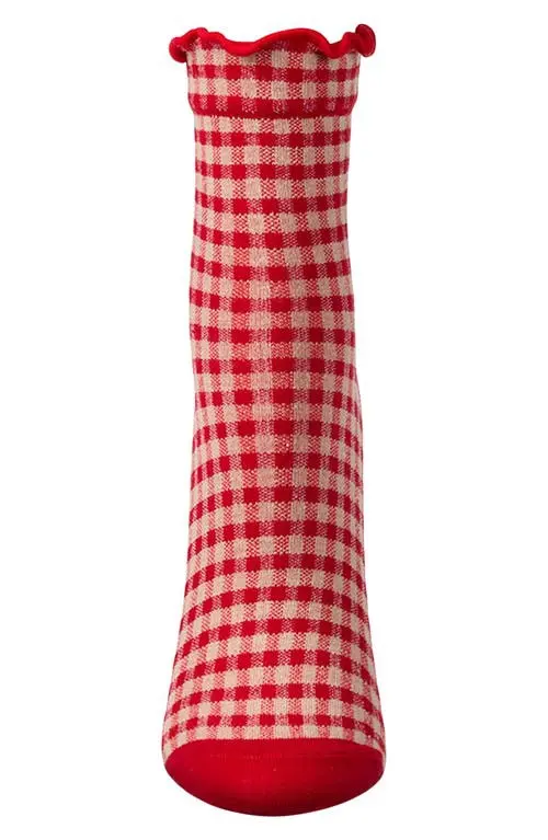 MEMOI Gingham Ankle Socks - Red