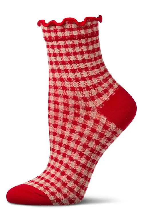 MEMOI Gingham Ankle Socks - Red