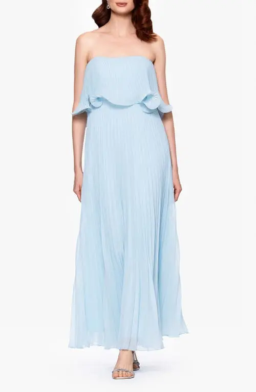 Betsy & Adam Pleated Strapless Chiffon Gown