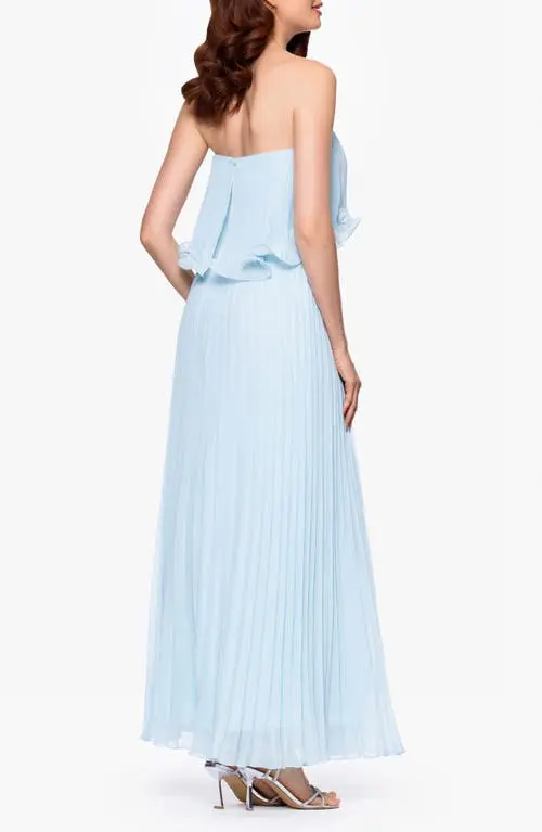 Betsy & Adam Pleated Strapless Chiffon Gown