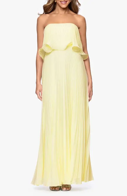 Betsy & Adam Pleated Strapless Chiffon Gown - Butter