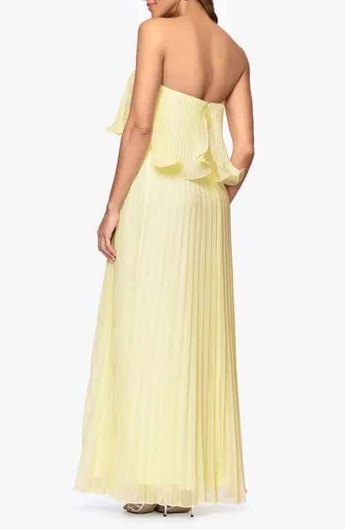 Betsy & Adam Pleated Strapless Chiffon Gown - Butter