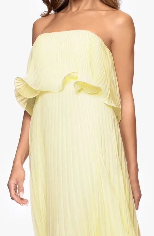 Betsy & Adam Pleated Strapless Chiffon Gown - Butter