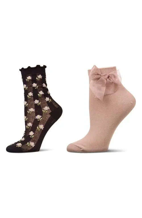 MEMOI Floral Ankle Socks 2-pack - Black-beige