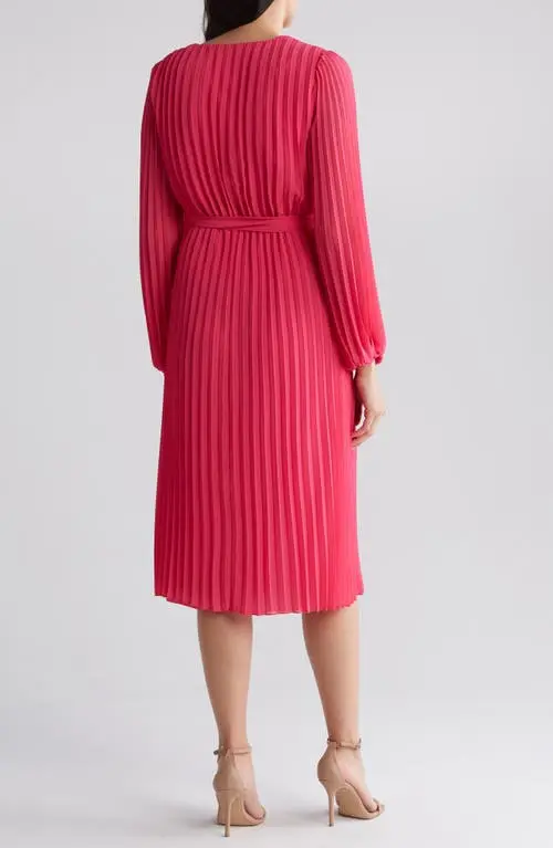 Sam Edelman Long Sleeve Plissé Dress - Pretty Pink