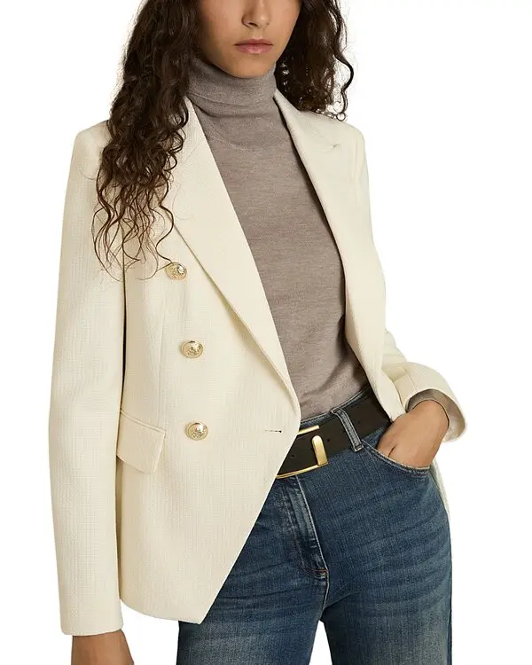 REISS Tally Double Breasted Jacket - White