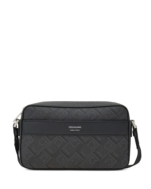 FERRAGAMO Monogram Canvas And Leather Crossbody Bag - Nero