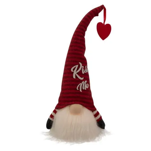 NORTHLIGHT 14" Lighted Striped 'kiss Me' Valentine's Day Gnome - Red