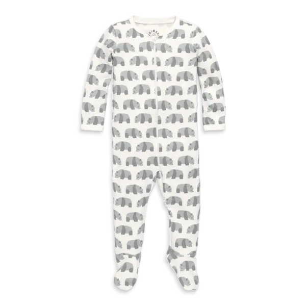 PRIMARY Baby Organic Animal Friends Zip Footie - Fog Pandas