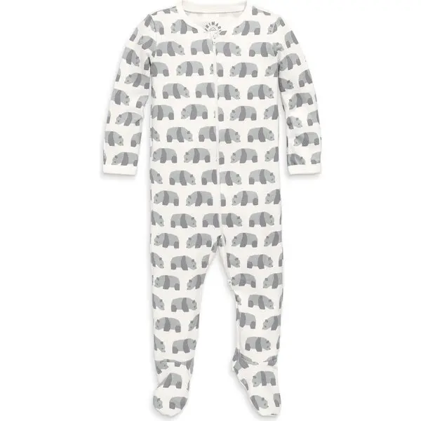 PRIMARY Baby Organic Animal Friends Zip Footie - Fog Pandas