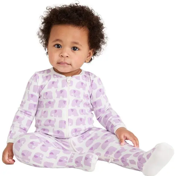 PRIMARY Baby Organic Animal Friends Zip Footie - Lavender Baby Elephants