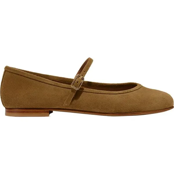 MARGAUX LONNBERG The Demi Jane Flat Raffia Mary Jane Shoes - Cedar Suede