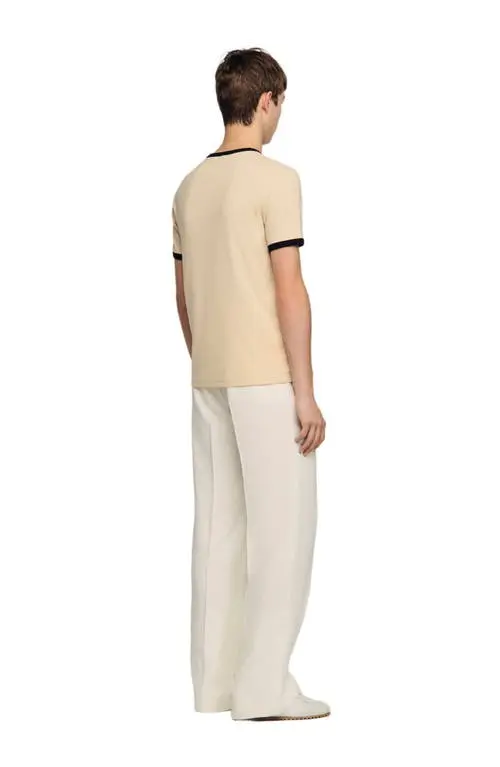 Sandro Two-tone Patch T-shirt - Sand