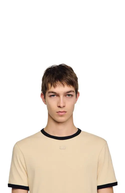 Sandro Two-tone Patch T-shirt - Sand