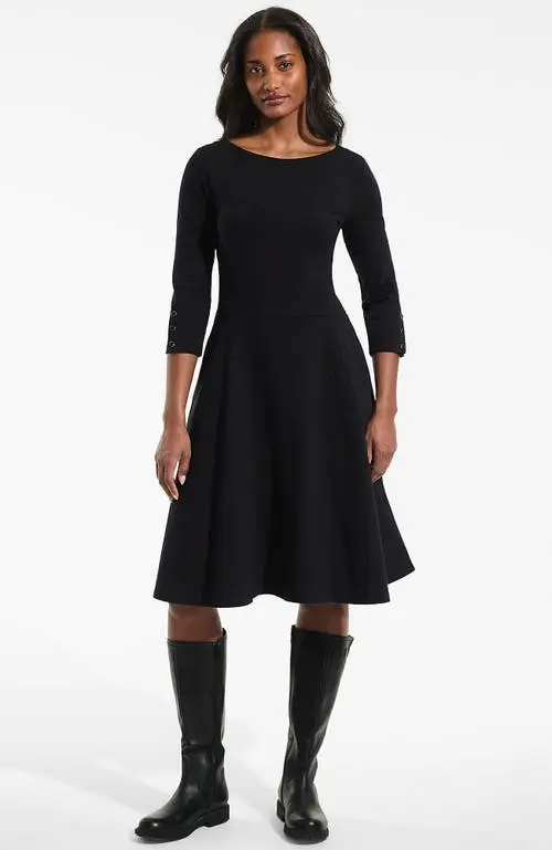 LANDS' END Starfish 3/4 Sleeve Midi Dress - Black
