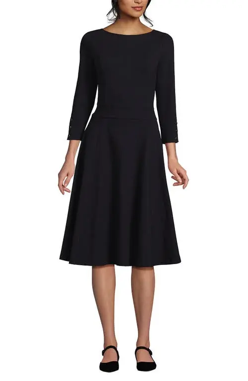 LANDS' END Starfish 3/4 Sleeve Midi Dress - Black