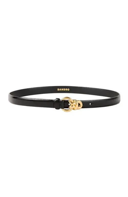 Sandro Slim Leather Belt - Black