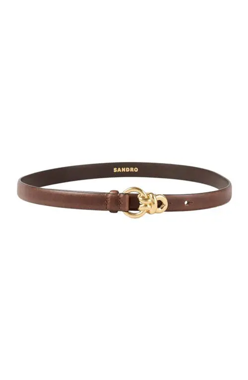 Sandro Slim Leather Belt - Brown